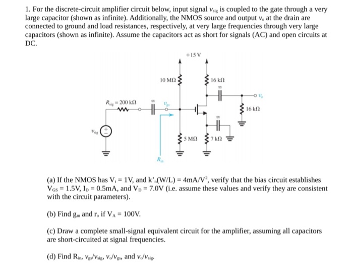 Solved 1. For the discrete-circuit amplifier circuit below, | Chegg.com