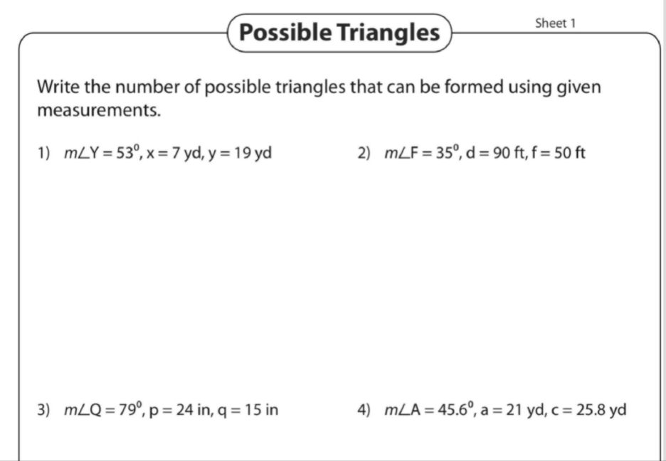 Solved Possible Triangles Sheet1 Write the number of | Chegg.com