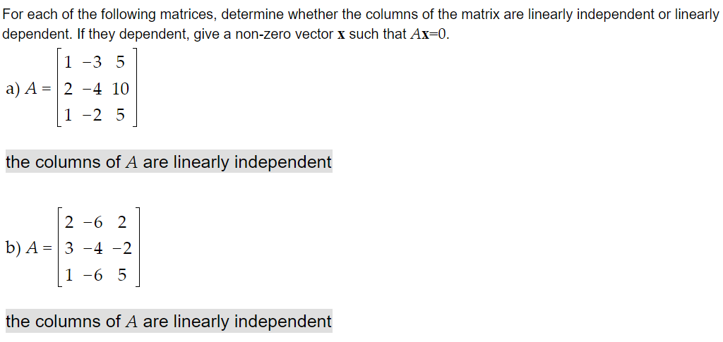 Solved For each of the following matrices, determine whether | Chegg.com