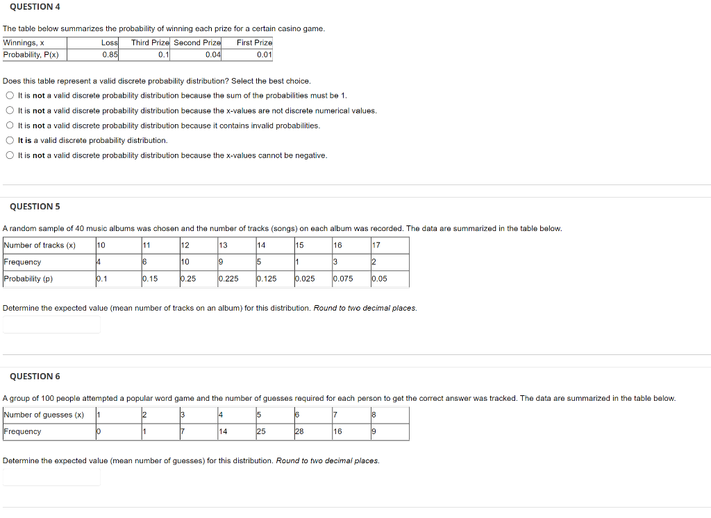 Solved The table below summarizes the probability of winning | Chegg.com