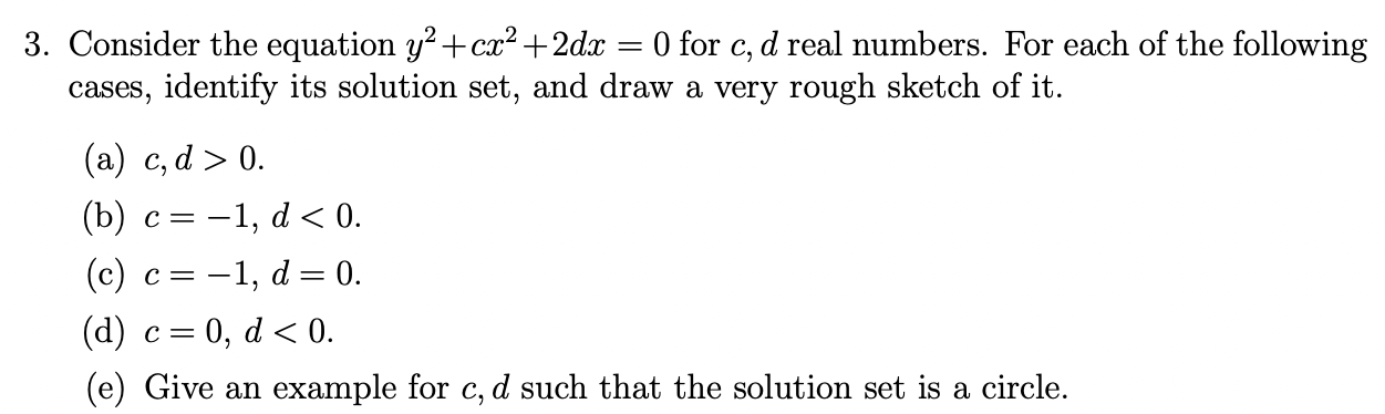 Solved 3. Consider the equation y2+cx2+2dx=0 for c,d real | Chegg.com