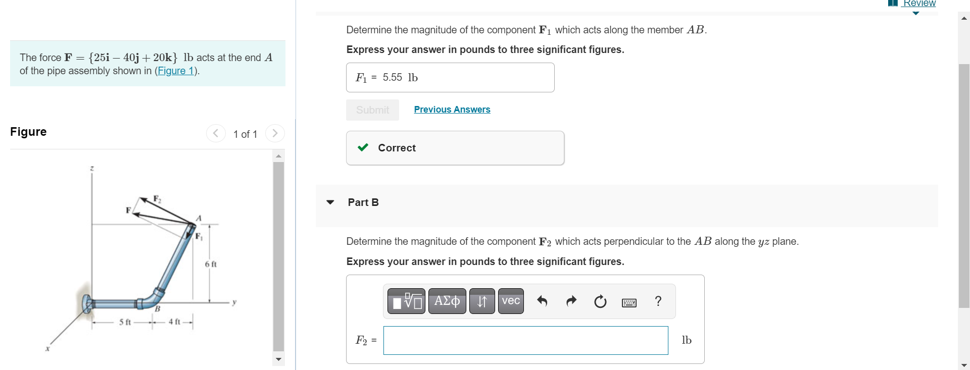Solved Determine the magnitude of the component F1 which | Chegg.com