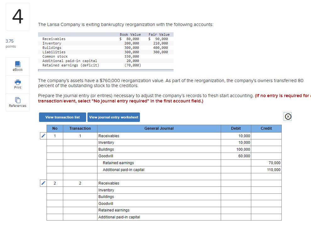 Solved The Larisa Company is exiting bankruptcy | Chegg.com