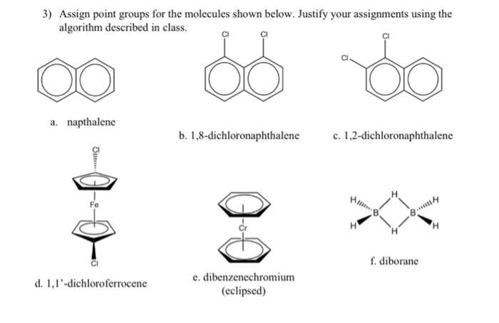 Solved 3) Assign point groups for the molecules shown below. | Chegg.com