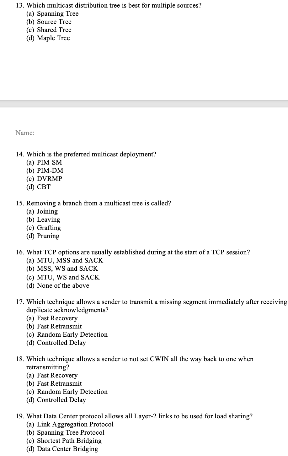 Solved (20 points) Multiple Chnice Only one answer for each | Chegg.com