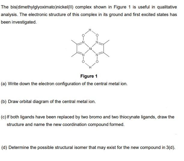 Solved The bis(dimethylglyoximato)nickel(II) complex shown | Chegg.com