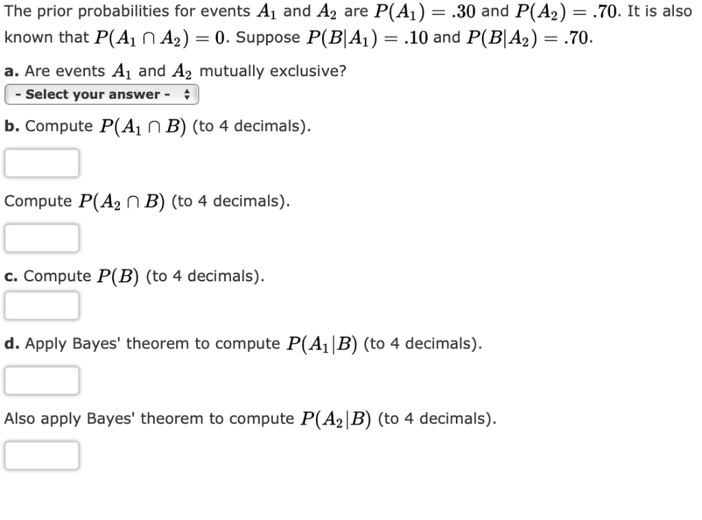 Solved The prior probabilities for events A1 and A2 are | Chegg.com