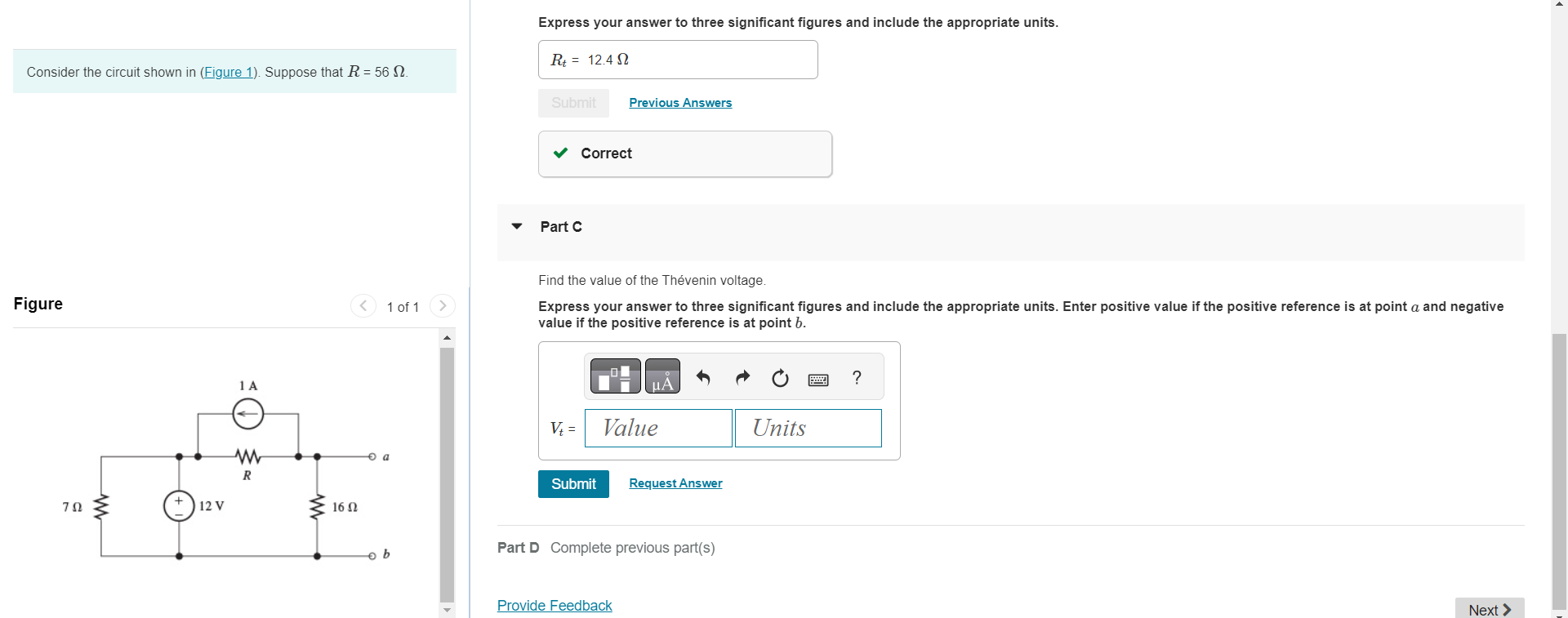 Solved Need Part C: Find the value of the Thévenin | Chegg.com