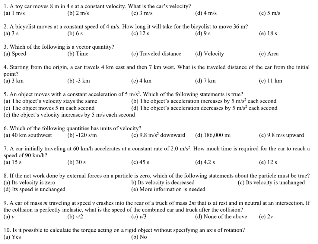 Solved 1. A toy car moves 8 m in 4 s at a constant velocity. | Chegg.com