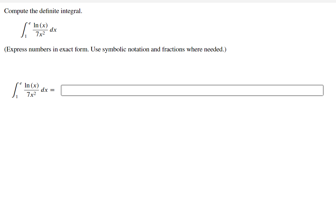 Solved Compute the definite integral. si In (x) dx 7x2 | Chegg.com