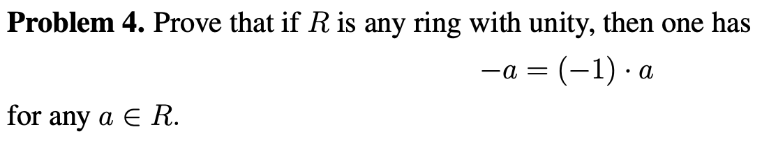 Solved Problem 4. Prove that if R is any ring with unity, | Chegg.com