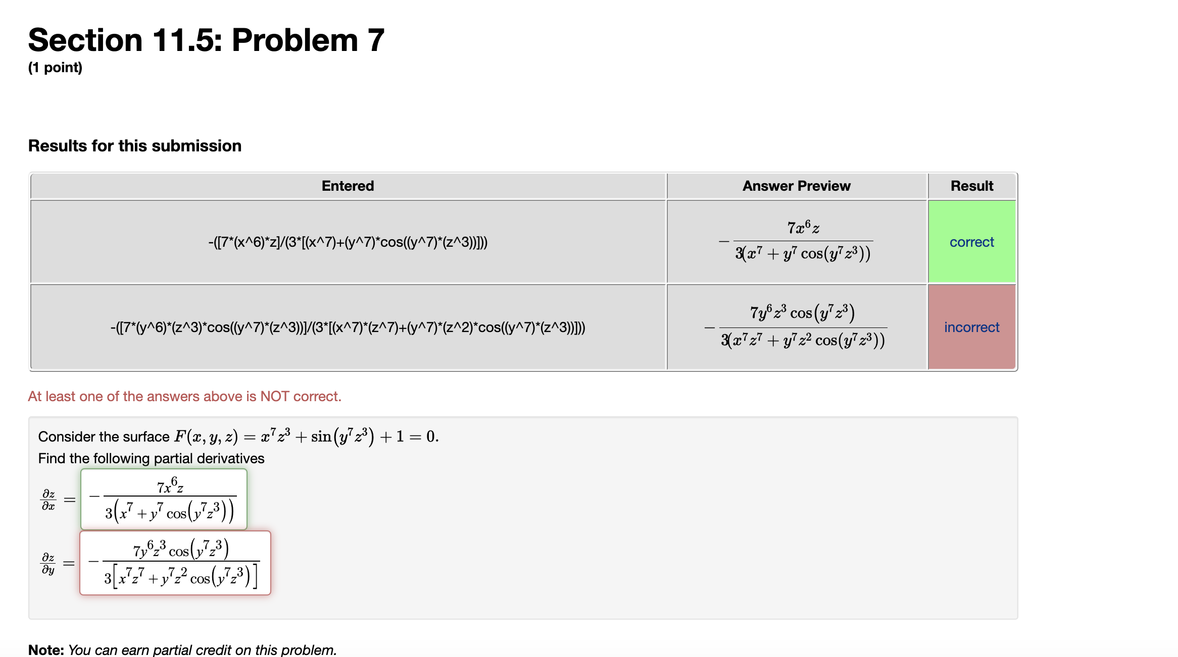 Solved Section 11.5: Problem 7 (1 point) Results for this | Chegg.com