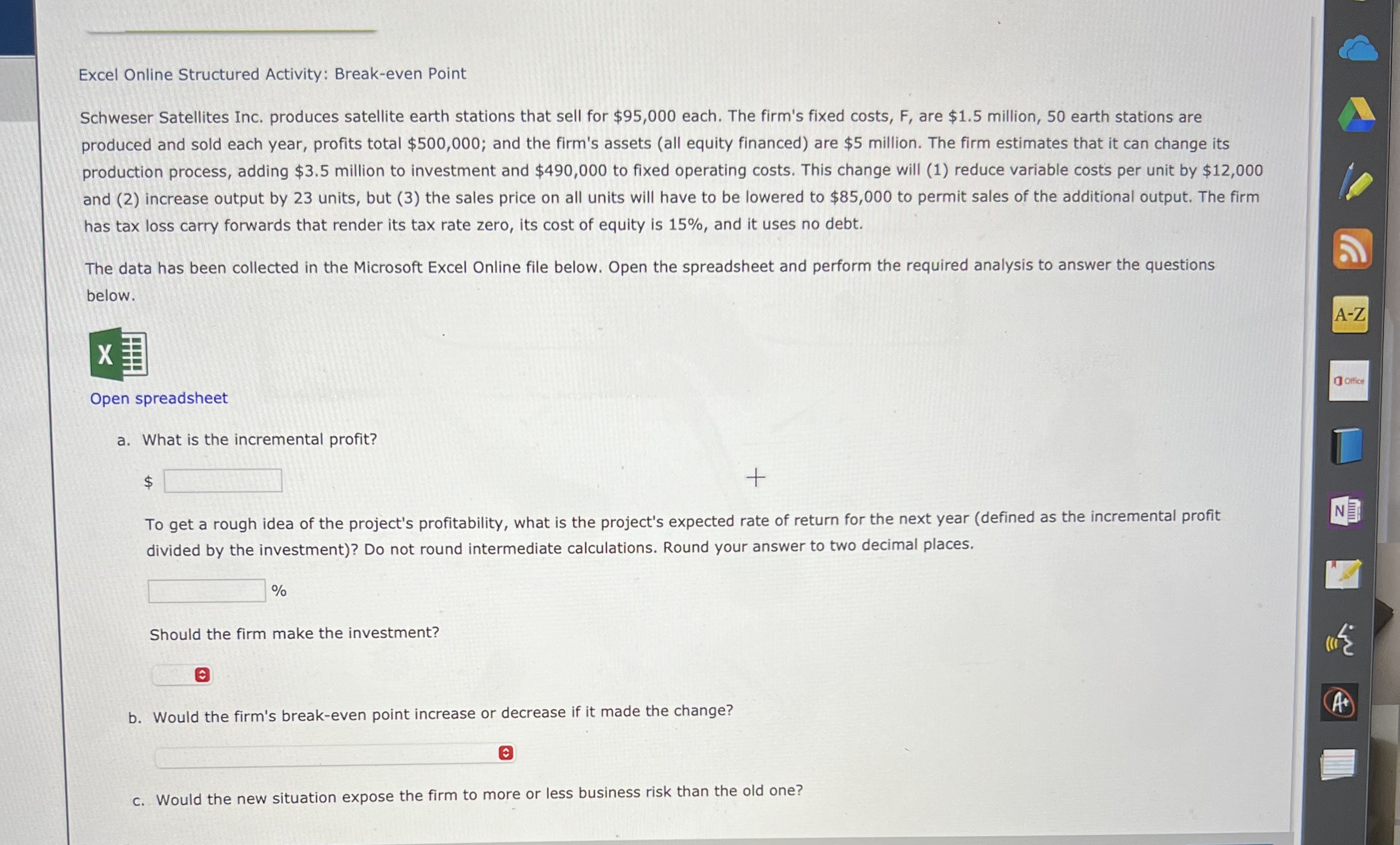 Solved Excel Online Structured Activity: Break-even Point | Chegg.com