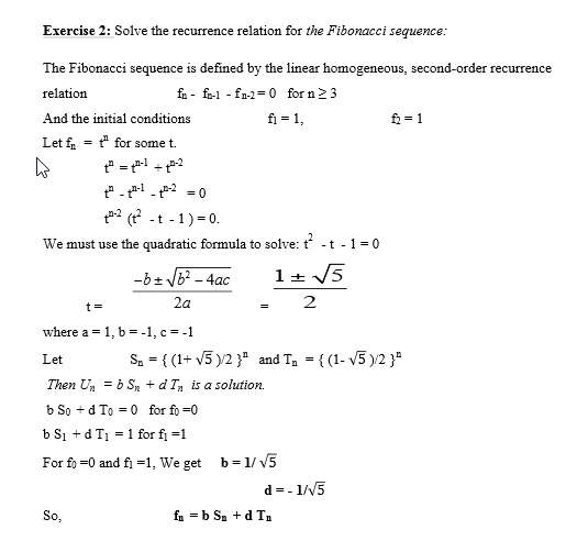 Solved Exercise 2 Solve The Recurrence Relation For The