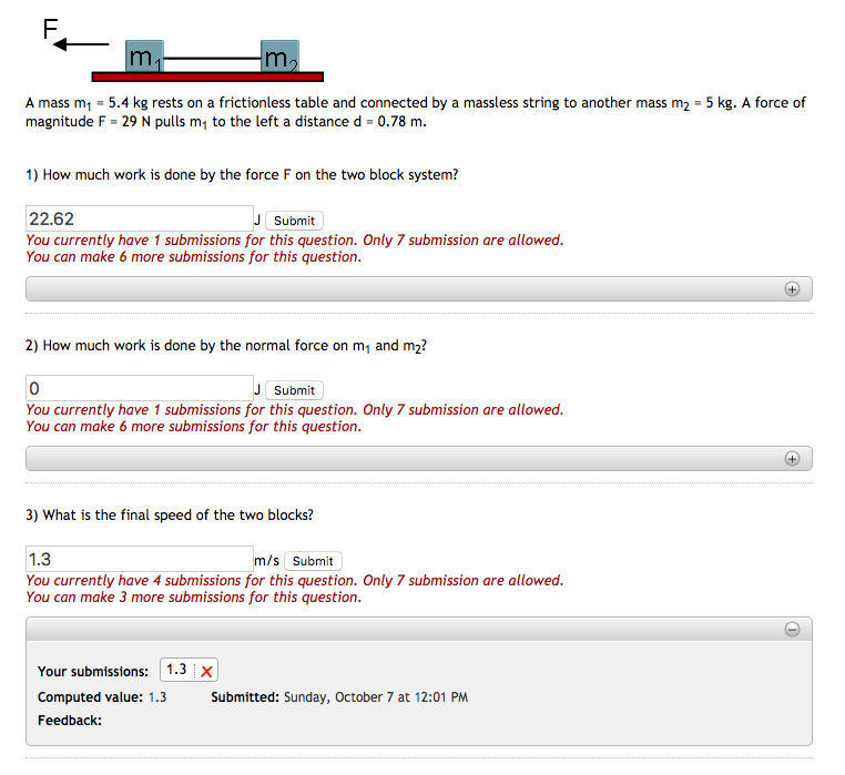 Solved A mass m1 -5.4 kg rests on a frictionless table and | Chegg.com