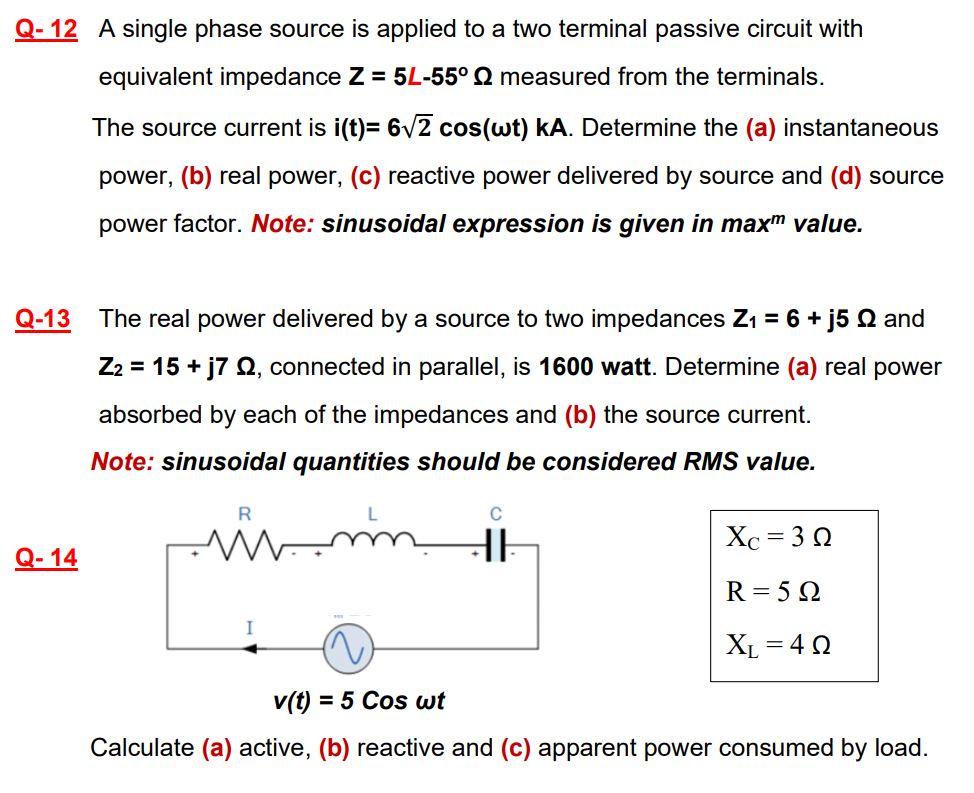 Solved 12 A single phase source is applied to a two terminal | Chegg.com