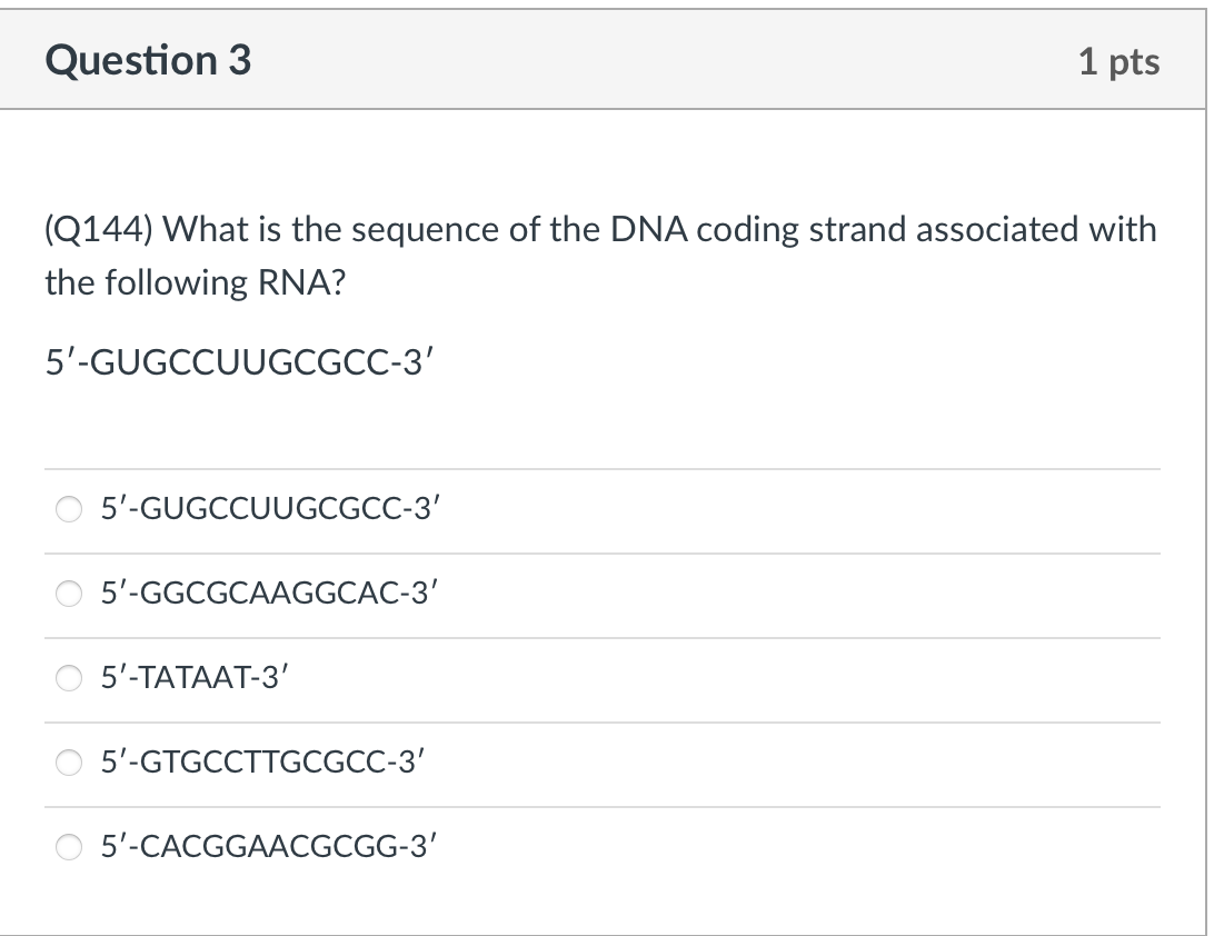 Solved (Q144) What is the sequence of the DNA coding strand | Chegg.com
