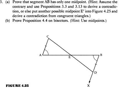 Solved (a) Prove that segment AB has only one midpoint. | Chegg.com