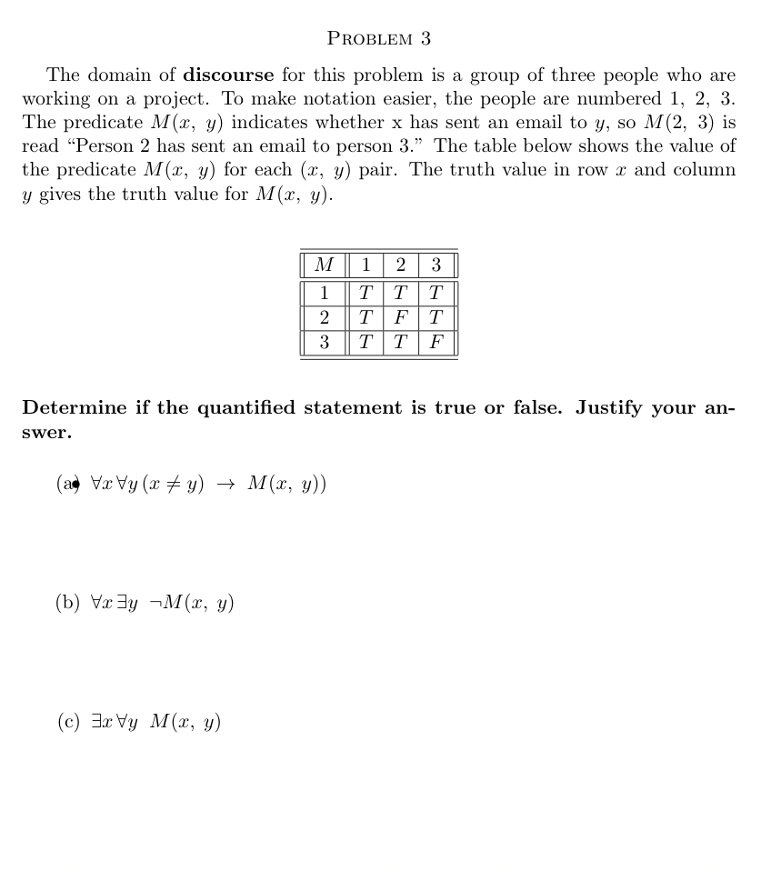 Solved PROBLEM 3 The domain of discourse for this problem is | Chegg.com