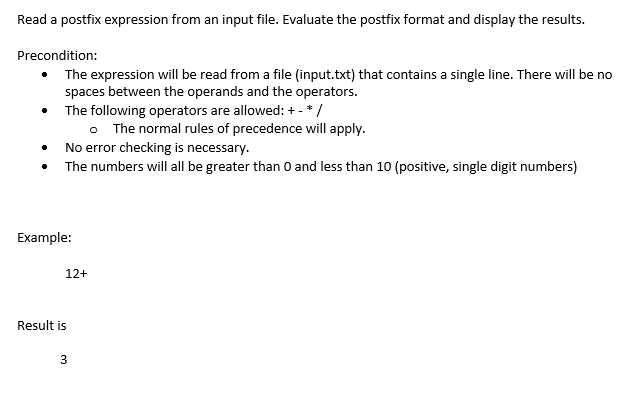Solved Read a postfix expression from an input file. | Chegg.com