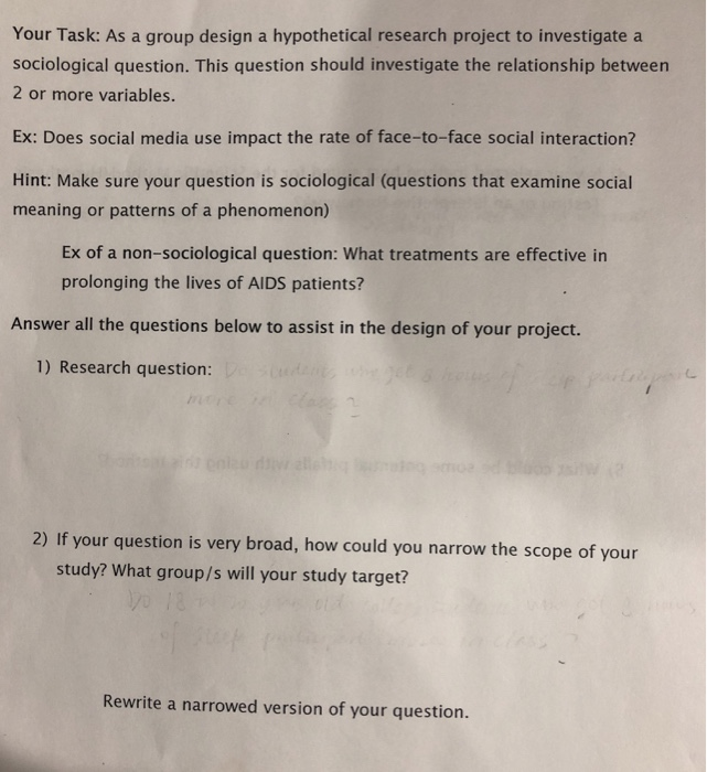 Your Task: As a group design a hypothetical research | Chegg.com