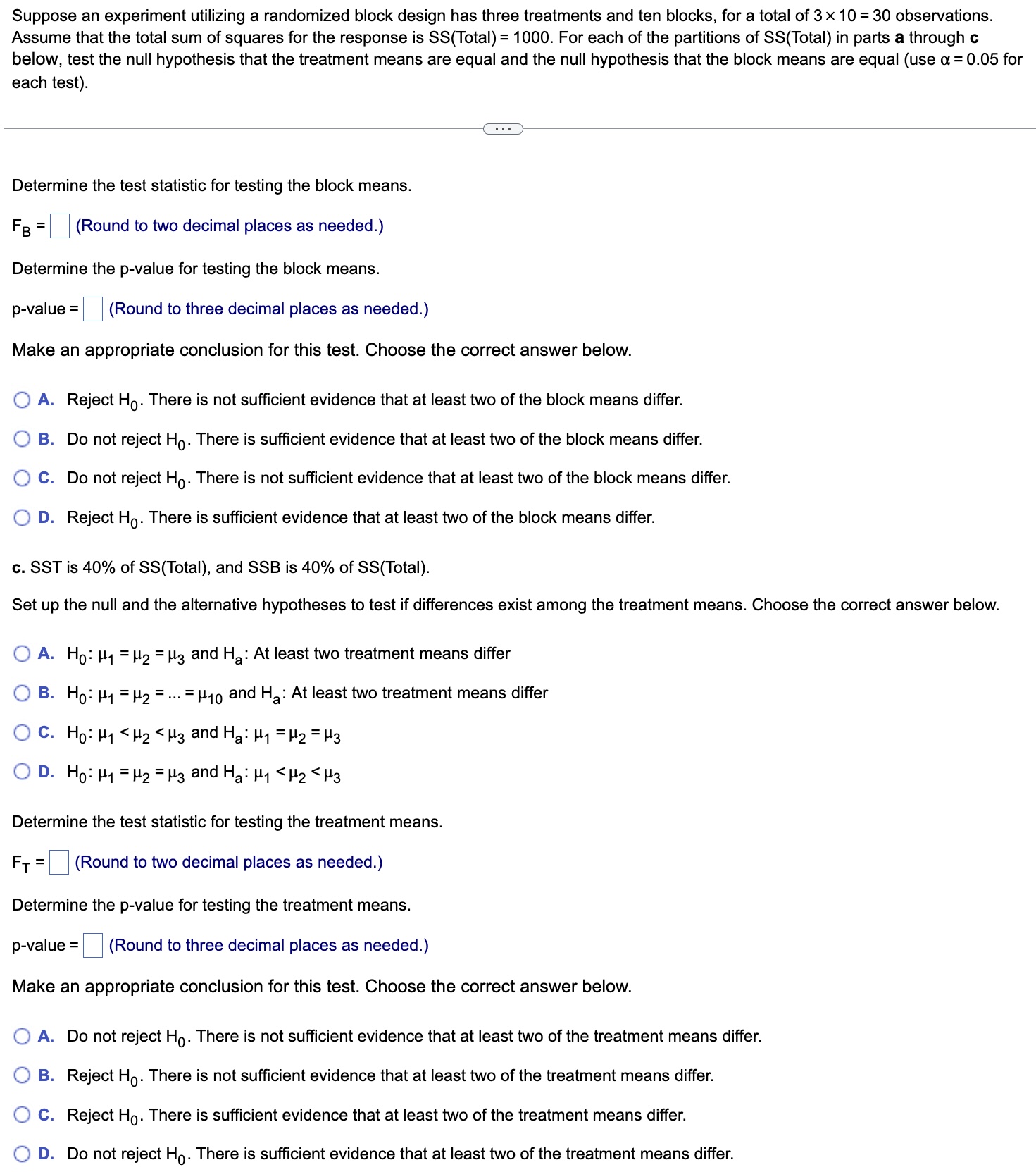 Suppose an experiment utilizing a randomized block | Chegg.com
