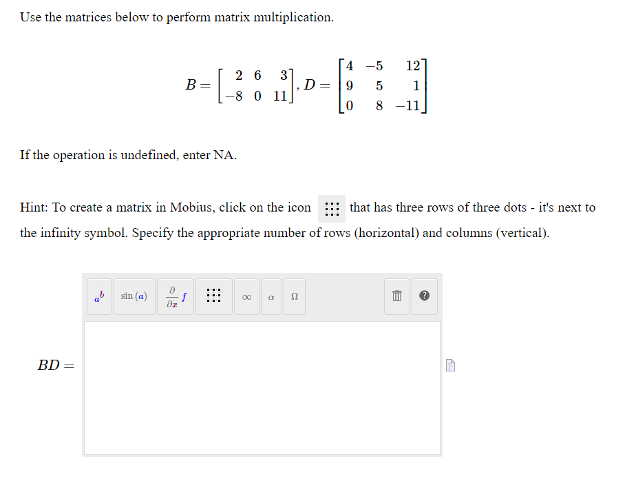 Solved Use the matrices below to perform matrix | Chegg.com