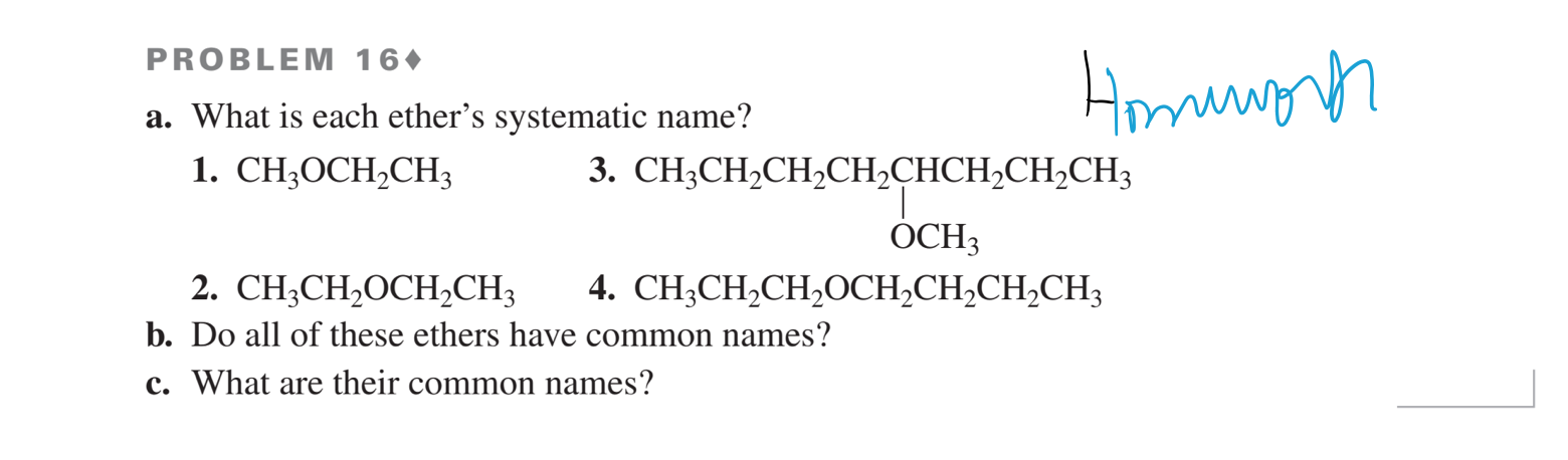 Solved PROBLEM 16 Hommort a. What is each ether's systematic | Chegg.com
