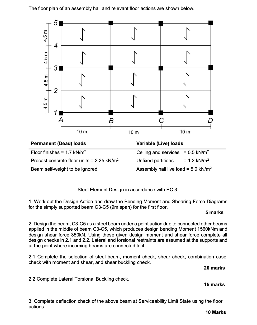 Solved The floor plan of an assembly hall and relevant floor | Chegg.com