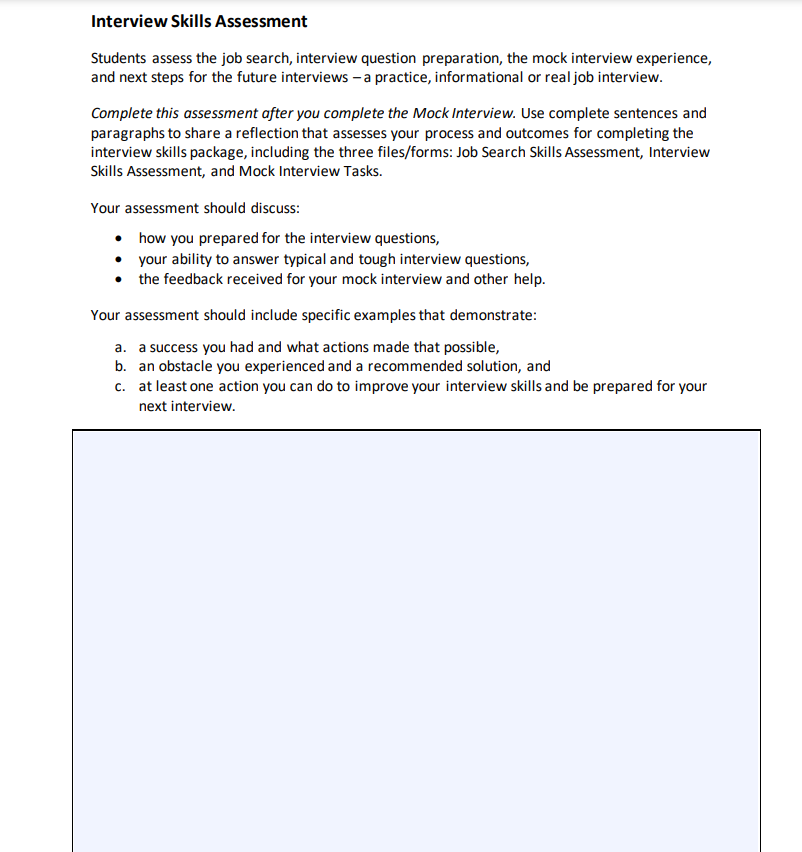 Solved Interview Skills Assessment Students assess the job | Chegg.com