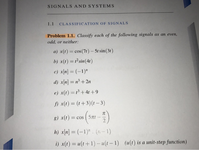Solved SIGNALS AND SYSTEMS 1.1 CLASSIFICATION OF SIGNALS | Chegg.com