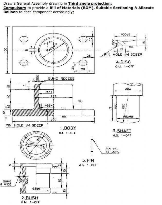 Solved Draw a General Assembly drawing in Third angle | Chegg.com