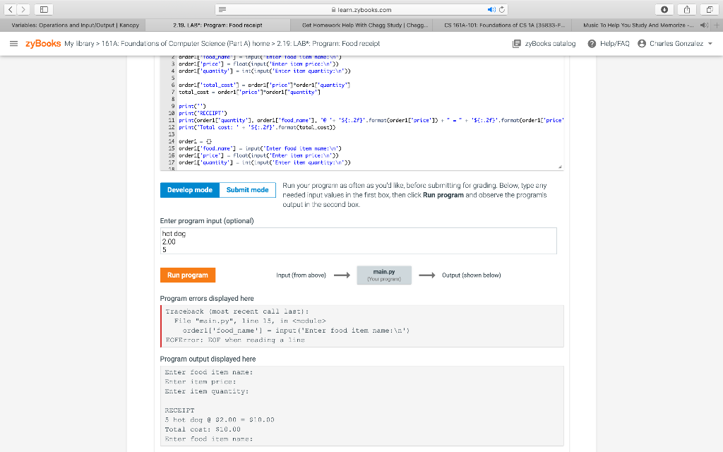 Solved leam.zybooks.com Variables: Operations and | Chegg.com