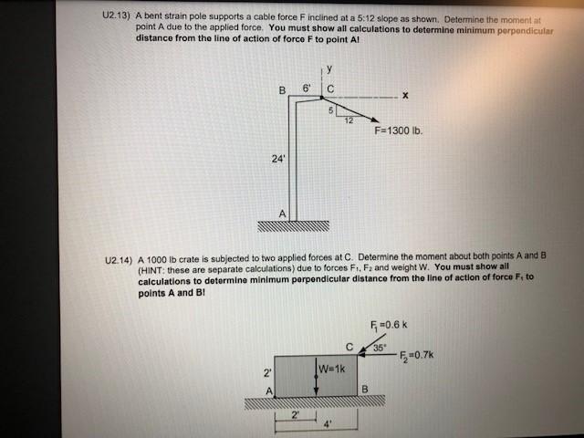 Solved U2.13) A bent strain pole supports a cable force F | Chegg.com