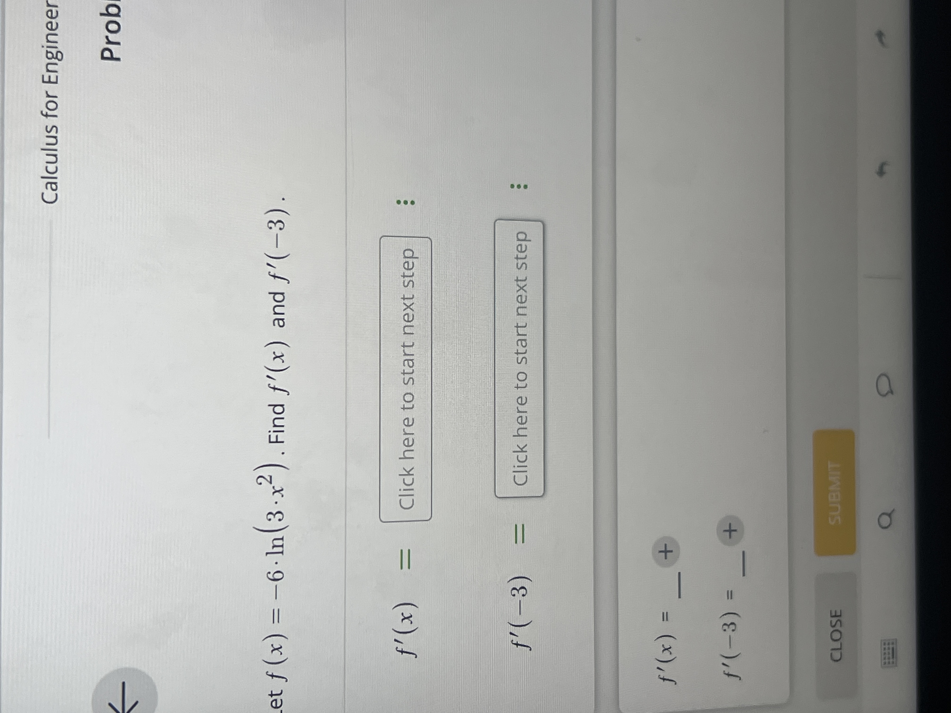 Solved Calculus for EngineerProbet f(x)=-6*ln(3*x2). ﻿Find | Chegg.com