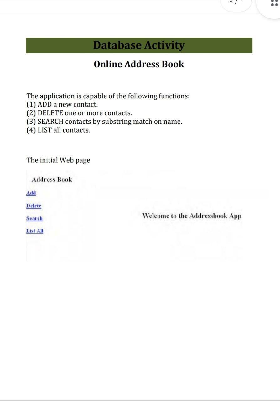 Solved Database Activity Online Address Book The application | Chegg.com