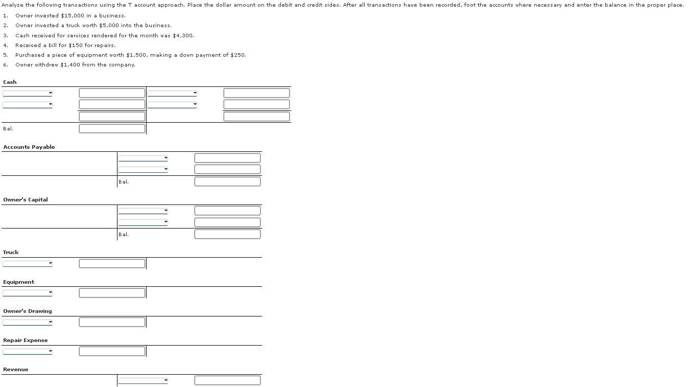 Solved Analyze the following transactions using the T | Chegg.com