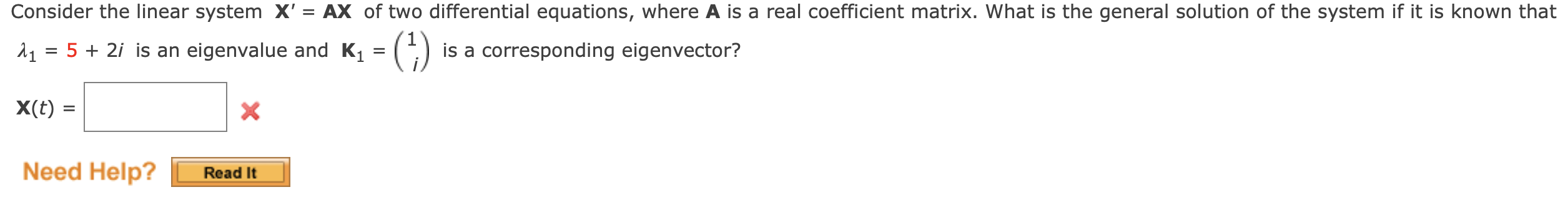 Solved = Consider the linear system X' = AX of two | Chegg.com