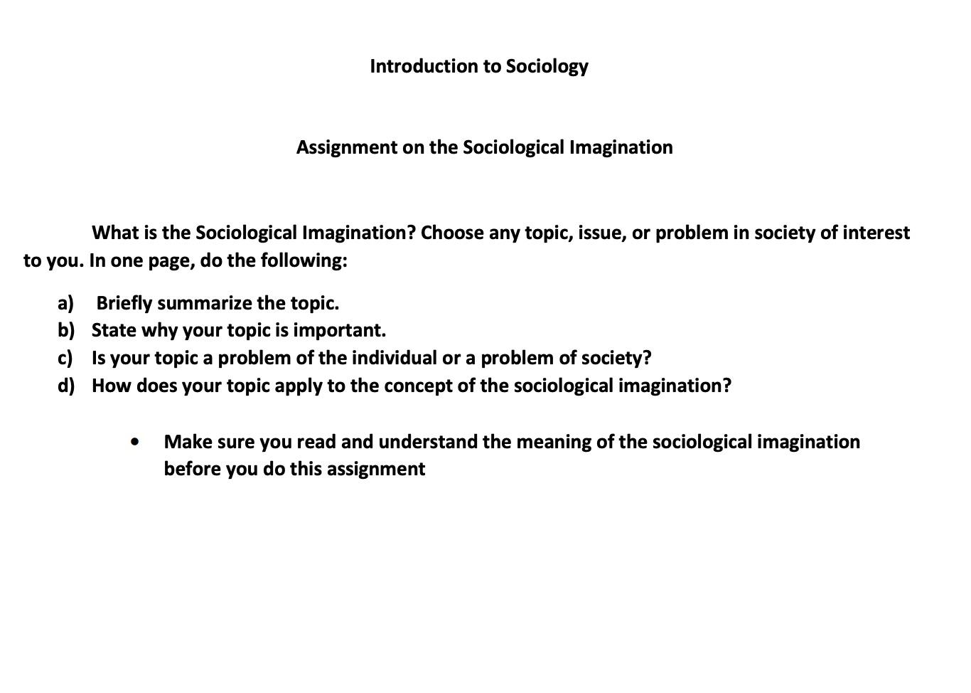 Introduction to Sociology Assignment on the | Chegg.com