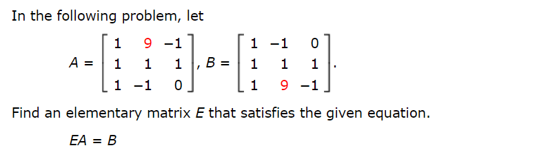 Solved In the following problem, let [1 9 -1 1 -1 0 1-1 0 L1 | Chegg.com
