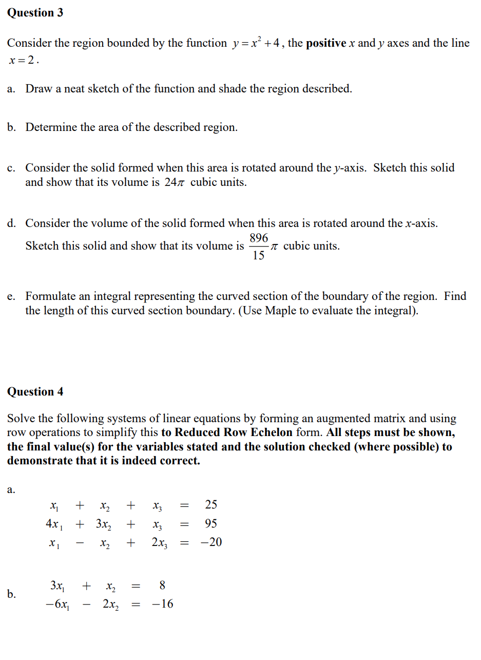 Solved Consider the region bounded by the function y=x2+4, | Chegg.com