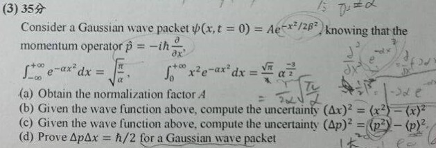 Solved Consider a Gaussian wave packet psi (x, t = 0) = | Chegg.com