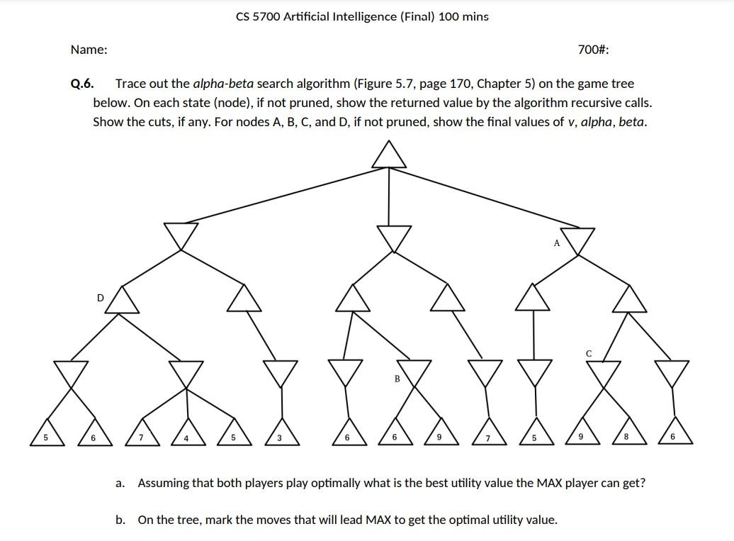 2.6. Trace out the alpha-beta search algorithm | Chegg.com