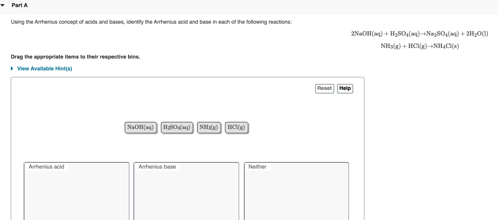 Solved Part A Using the Arrhenius concept of acids and | Chegg.com