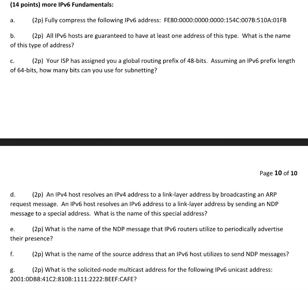 Solved (14 points) more IPv6 Fundamentals: a. (2p) Fully | Chegg.com