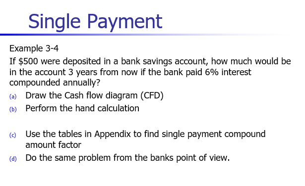 Solved Single Payment Example 3-4 If $500 were deposited in | Chegg.com