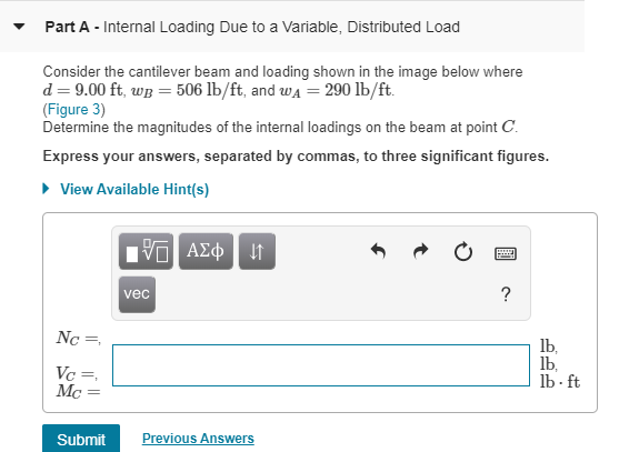 Solved Part A - Internal Loading Due to a variable, | Chegg.com
