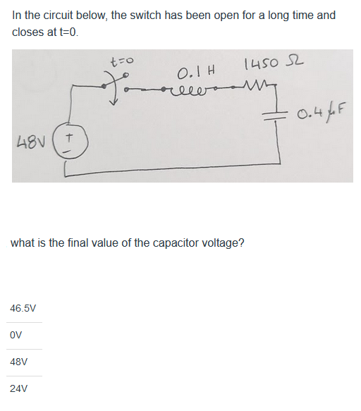 Solved In the circuit below, the switch has been open for a | Chegg.com