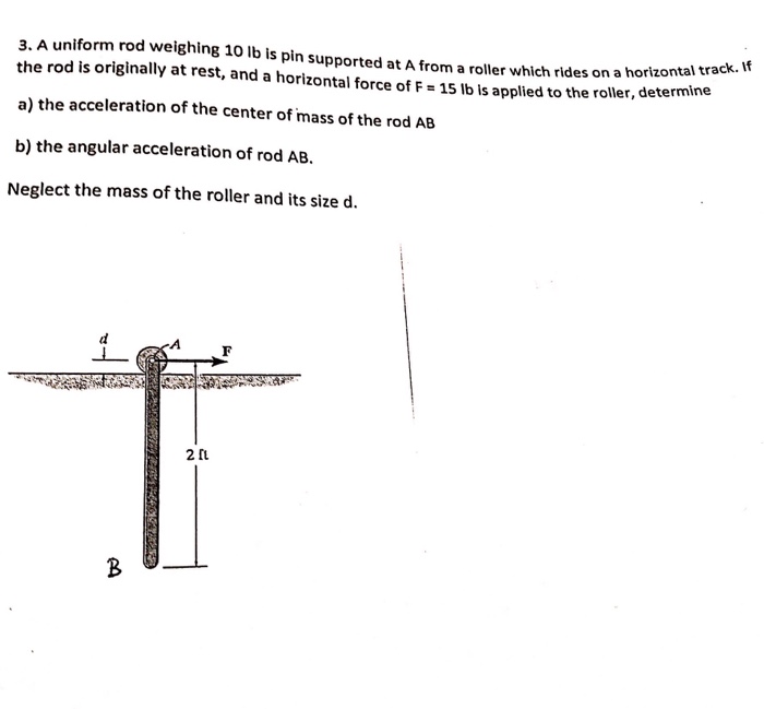 Solved 3. A uniform rod weighing 10 lb the rod is originally | Chegg.com