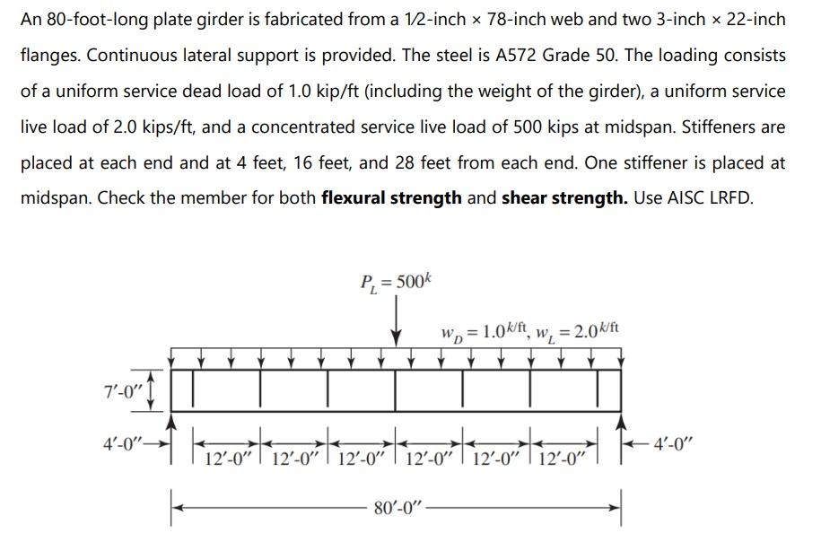 Solved An 80 -foot-long plate girder is fabricated from a | Chegg.com